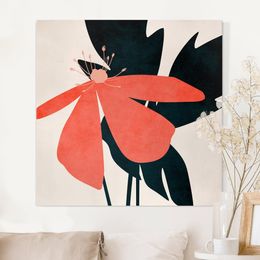 Bilderwelten Leinwandbild Blumen modern Kunstdruck rosa - Florale Sch&ouml;nheit Rosa und Blau - Wandbild XXL Wohnzimmer Schlafzimmer