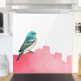 Bilderwelten Glas Spritzschutz Illustration pink Tiere - Vogel auf Pink - V&ouml;gel K&uuml;chenr&uuml;ckwand aus Glas