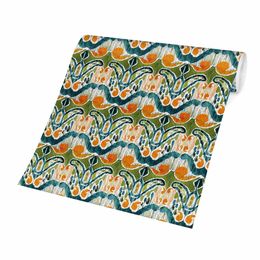 Bilderwelten Fototapete originell Orientalisch Wandtapete gr&uuml;n - Ikat Muster Bali orange und gr&uuml;n - Deko Wohnzimmer Schlafzimmer