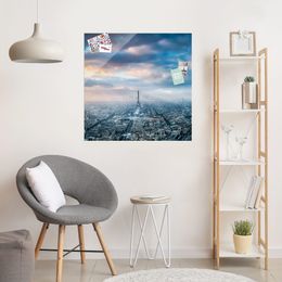 Bilderwelten Glasbild Stadt Motiv blau Glas Wandbild - Winter in Paris - Architektur Wohnzimmer Schlafzimmer