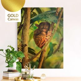 Bilderwelten Leinwandbild Tiere Motiv Kunstdruck gr&uuml;n - Koboldmaki - Wandbild XXL Wohnzimmer Schlafzimmer
