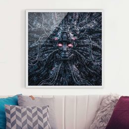 Bilderwelten Bild mit Rahmen Portrait schwarz Digital Art inkl. Rahmung - Menschliche Maschine - Deko Jugendzimmer