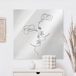 Bilderwelten Glasbild originell Abstrakt schwarz weiss Glas Wandbild - Line Art Gesichter Frauen Schwarz Wei&szlig; - Deko Wohnzimmer Schlafzimmer