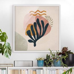 Bilderwelten Bild mit Rahmen Strand beige Illustration inkl. Rahmung - Mediterrane Koralle - Unterwasser Wohnzimmer Schlafzimmer