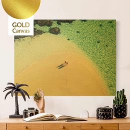 Bilderwelten Leinwandbild Strand Motiv Kunstdruck blau - Paar am Strand - Landschaft XXL Wohnzimmer Schlafzimmer