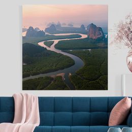 Bilderwelten Leinwandbild Natur Motiv Kunstdruck gr&uuml;n - Flusslandschaft in Thailand - Landschaft XXL Wohnzimmer Schlafzimmer
