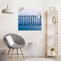 Bilderwelten Glasbild Natur Motiv pastell Glas Wandbild - U-Bein Br&uuml;cke in Myanmar - Asia Wohnzimmer Schlafzimmer