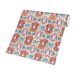 Bilderwelten Fototapete originell Orientalisch Wandtapete rosa - Ikat Muster Bali pastell - Deko Wohnzimmer Schlafzimmer