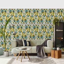 Bilderwelten Fototapete originell Orientalisch Wandtapete gr&uuml;n - Ikat Muster Indien gr&uuml;n - Deko Wohnzimmer Schlafzimmer
