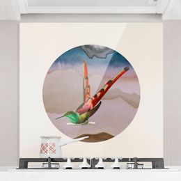 Bilderwelten Glas Spritzschutz Illustration bunt Tiere Aquarell - Vogel Collage im Kreis - V&ouml;gel K&uuml;chenr&uuml;ckwand aus Glas