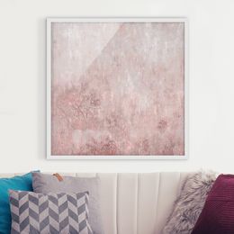 Bilderwelten Bild mit Rahmen originell rosa Vintage inkl. Rahmung - Rosa Korallengrund - Retro Wohnzimmer Schlafzimmer