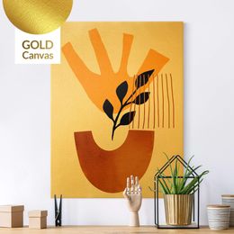 Bilderwelten Leinwandbild Blumen Abstrakt Kunstdruck gelb - Blumengru&szlig; in Gelb - Wandbild XXL Wohnzimmer Schlafzimmer