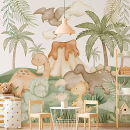 Bilderwelten Fototapete Dino Baby Welt Aquarell - Kinderzimmer Babyzimmer Jungenzimmer - Junge - Vliestapete nach Ma&szlig; inkl. Kleister oder selbstklebend