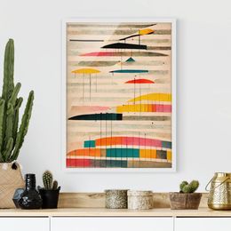 Bilderwelten Bild mit Rahmen bunt Abstrakt inkl. Rahmung - Farbkomposition mit Streifen - Deko Wohnzimmer Schlafzimmer
