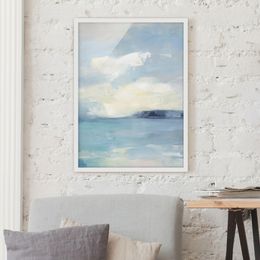 Bild mit Rahmen Die Halbinsel - gerahmte Wandbilder Print Kunstdruck Natur Strand Wohnzimmer Schlafzimmer Blau