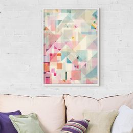 Bilderwelten Bild mit Rahmen originell bunt Abstrakt inkl. Rahmung - Pastellfarbene Dreiecke - Deko Wohnzimmer Schlafzimmer