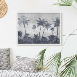 Bilderwelten Bild mit Rahmen Palmenkette in blau