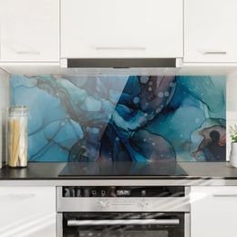 Bilderwelten Spritzschutz Unterwasser in Petrol und Rot mit Gold
