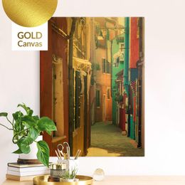 Bilderwelten Leinwandbild Motiv Kunstdruck bunt - Bunte Gasse - Wandbild XXL Wohnzimmer Schlafzimmer