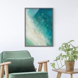 Bilderwelten Bild mit Rahmen Strandblick mit Meer aus der Vogelperspektive