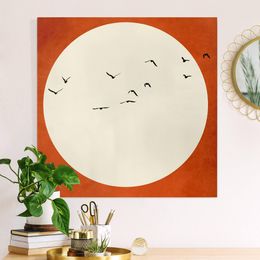 Bilderwelten Leinwandbild Natur modern Kunstdruck rot - Vogelschwarm im Abendrot - Sonnenuntergang XXL Wohnzimmer Schlafzimmer