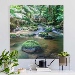 Bilderwelten Leinwandbild Wald Motiv Kunstdruck gr&uuml;n - Bach im Dschungel - B&auml;ume XXL Wohnzimmer Schlafzimmer