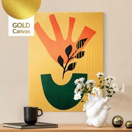 Bilderwelten Leinwandbild Blumen Abstrakt Kunstdruck bunt - Blumengru&szlig; in Rosa und Blau - Wandbild XXL Wohnzimmer Schlafzimmer