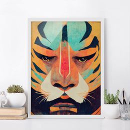 Bilderwelten Bild mit Rahmen Tiere bunt Illustration inkl. Rahmung - Bunte Tiger Illustration - Tiger Jugendzimmer