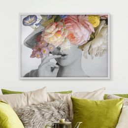 Bilderwelten Bild mit Rahmen Portrait schwarz weiss Fotomontage inkl. Rahmung - Gartenparty im Kopf - Deko Wohnzimmer Schlafzimmer