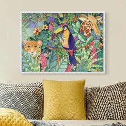Bilderwelten Bild mit Rahmen Tiere gr&uuml;n Tropisch inkl. Rahmung - Dschungel - Giraffen Wohnzimmer Schlafzimmer