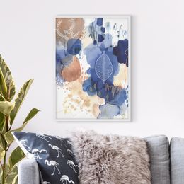 Bilderwelten Bild mit Rahmen originell beige modern inkl. Rahmung - Indigo in Harmonie II - Deko Wohnzimmer Schlafzimmer