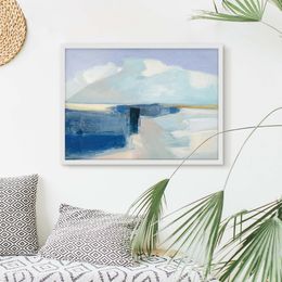 Bilderwelten Bild mit Rahmen Strand blau modern inkl. Rahmung - Ewiger Strand - Meerblick Wohnzimmer Schlafzimmer