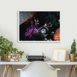 Bilderwelten Bild mit Rahmen Blumen schwarz Motiv inkl. Rahmung - Prachtvoller Blumenstrau&szlig; - Deko Wohnzimmer Schlafzimmer