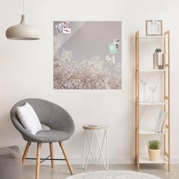 Bilderwelten Glasbild Blumen Landhaus beige Glas Wandbild - Sanfter Bl&uuml;tentraum - Deko Wohnzimmer Schlafzimmer