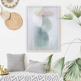 Bilderwelten Bild mit Rahmen originell grau Abstrakt inkl. Rahmung - Steine hinter Nebelwand - Deko Wohnzimmer Schlafzimmer