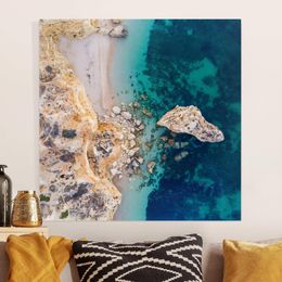 Bilderwelten Leinwandbild Strand Motiv Kunstdruck t&uuml;rkis - Draufsicht K&uuml;stenlandschaft - Landschaft XXL Wohnzimmer Schlafzimmer
