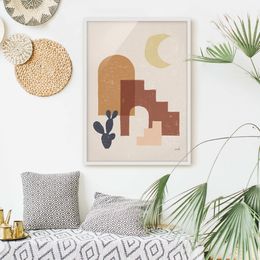 Bilderwelten Bild mit Rahmen originell beige Illustration inkl. Rahmung - W&uuml;stenb&ouml;gen - Deko Wohnzimmer Schlafzimmer