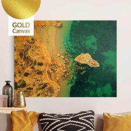 Bilderwelten Leinwandbild Strand Motiv Kunstdruck t&uuml;rkis - Draufsicht K&uuml;stenlandschaft - Landschaft XXL Wohnzimmer Schlafzimmer