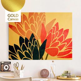 Bilderwelten Leinwandbild Blumen modern Kunstdruck rosa - Drei Seerosenbl&uuml;ten - Wandbild XXL Wohnzimmer Schlafzimmer