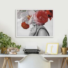 Bilderwelten Bild mit Rahmen Portrait schwarz weiss Fotomontage inkl. Rahmung - Gartenparty im Kopf II - Deko Wohnzimmer Schlafzimmer