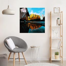 Bilderwelten Glasbild Natur Motiv bunt Glas Wandbild - Bergspiegelung in den Dolomiten - Berg Wohnzimmer Schlafzimmer