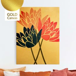 Bilderwelten Leinwandbild Blumen modern Kunstdruck rosa - Drei Seerosenbl&uuml;ten - Wandbild XXL Wohnzimmer Schlafzimmer