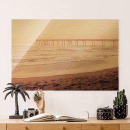 Bilderwelten Glasbild Strand Motiv rosa Glas Wandbild - Kalifornien Halbmond K&uuml;ste - Meerblick Wohnzimmer Schlafzimmer