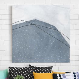 Bilderwelten Leinwandbild originell Abstrakt Aquarell blau - Punkte im Dialog IV - Wandbild XXL Wohnzimmer Schlafzimmer