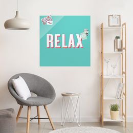 Bilderwelten Glasbild Spr&uuml;che modern t&uuml;rkis Glas Wandbild - Relax Typo auf Blau - Spr&uuml;che Wohnzimmer Schlafzimmer