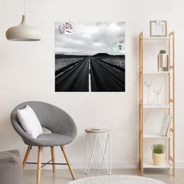 Bilderwelten Glasbild Natur Motiv schwarz weiss Glas Wandbild - Gerade Stra&szlig;e in Island - Landschaft Wohnzimmer Schlafzimmer