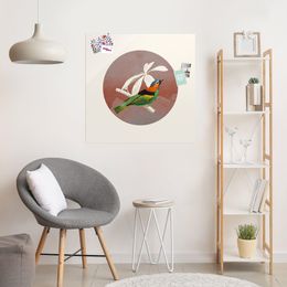 Bilderwelten Glasbild Tiere Illustration bunt Aquarell - Vogel Collage im Kreis II - V&ouml;gel Wohnzimmer Schlafzimmer
