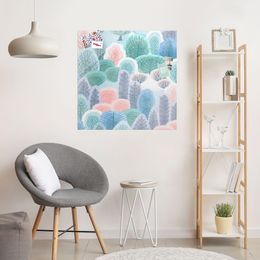 Bilderwelten Glasbild Wald Tropisch pastell Glas Wandbild - Gl&uuml;cklicher Wald in Pastell - Pflanzen Kinderzimmer Baby M&auml;dchen Jungen