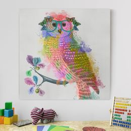 Bilderwelten Leinwandbild Tiere Illustration Kunstdruck Leinwanddruck - Regenbogen Splash Eule - Regenbogen XXL Kinderzimmer Baby M&auml;dchen Jungen