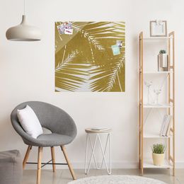 Bilderwelten Glasbild Natur Tropisch gold Glas Wandbild - Blick durch goldene Palmenbl&auml;tter - Pflanzen Wohnzimmer Schlafzimmer